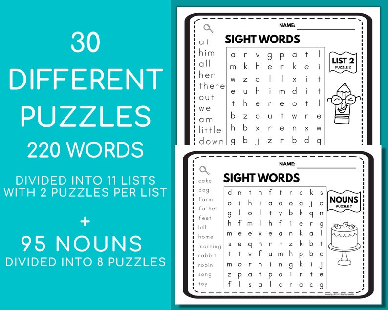 Sight Words Word Searches Complete Dolch 220 Plus 95 Nouns - Etsy