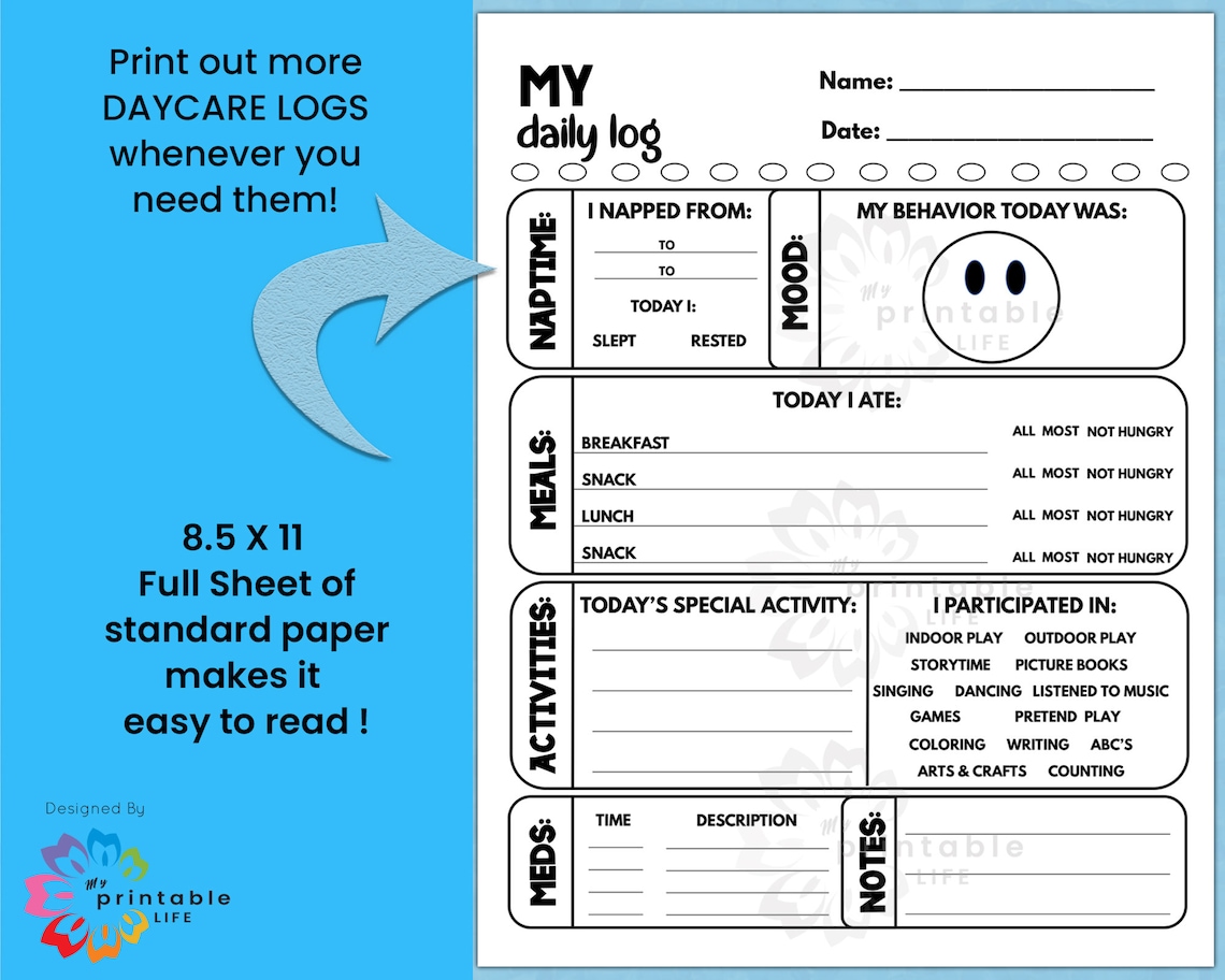 Daycare Daily Log Printable Report Tracker for Pre-k - Etsy