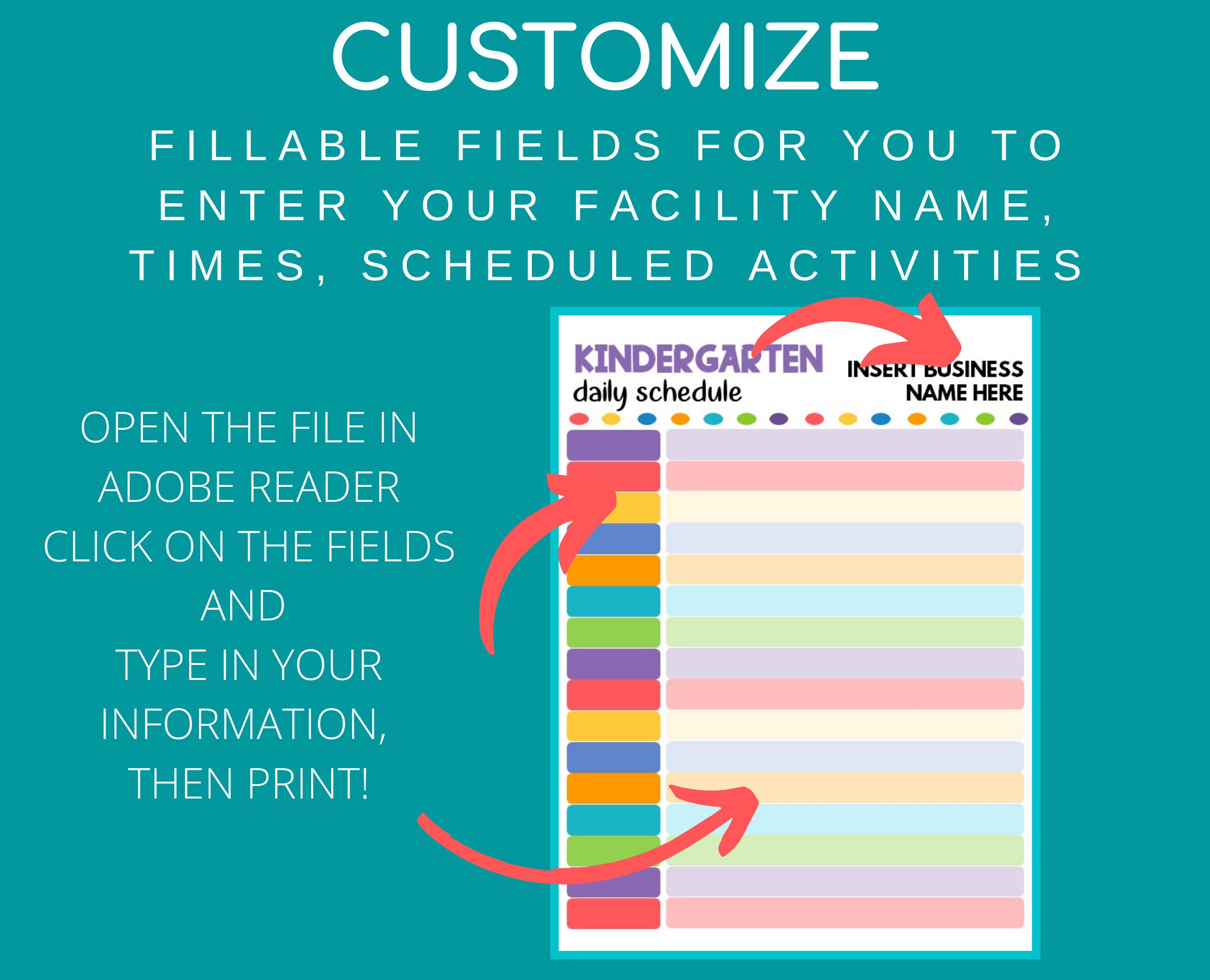 Daycare Daily Schedule for Kindergarten Printable Child Care Fillable ...