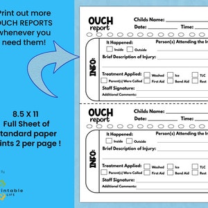 OUCH REPORT- Daycare Printable Child Incident Report, Preschool ...