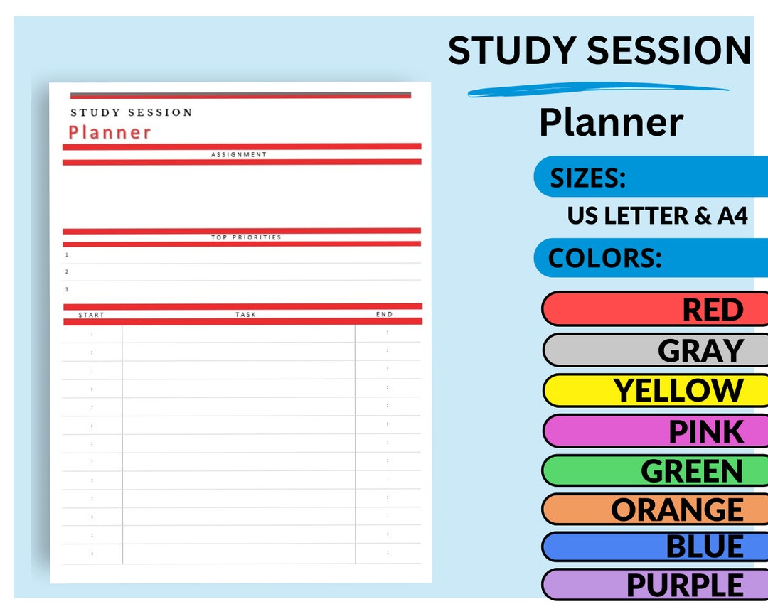 Study Session Planner Page Printable | Student Productivity Organizer ...