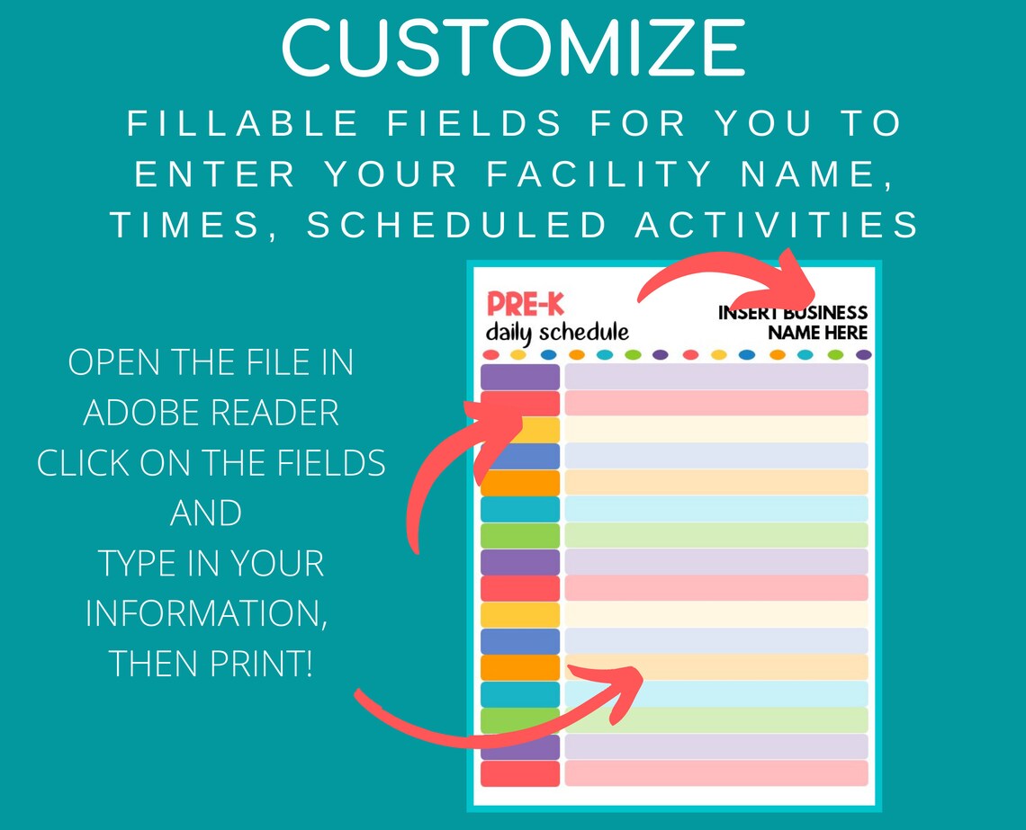 Daycare Daily Schedule for Pre-k Printable Child Care Fillable PDF - Etsy