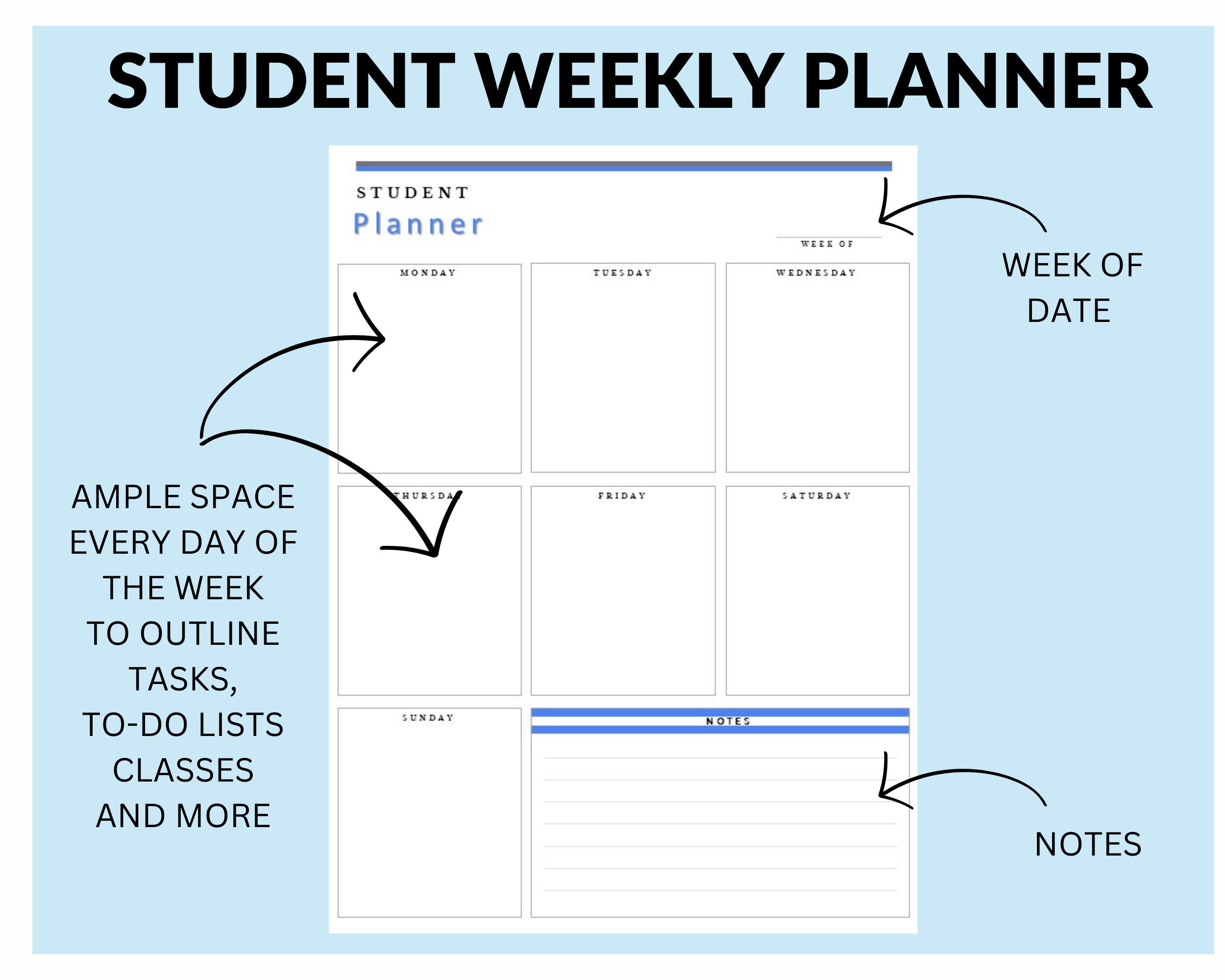 Printable Student Weekly Planner Page Academic Organizer for Students ...