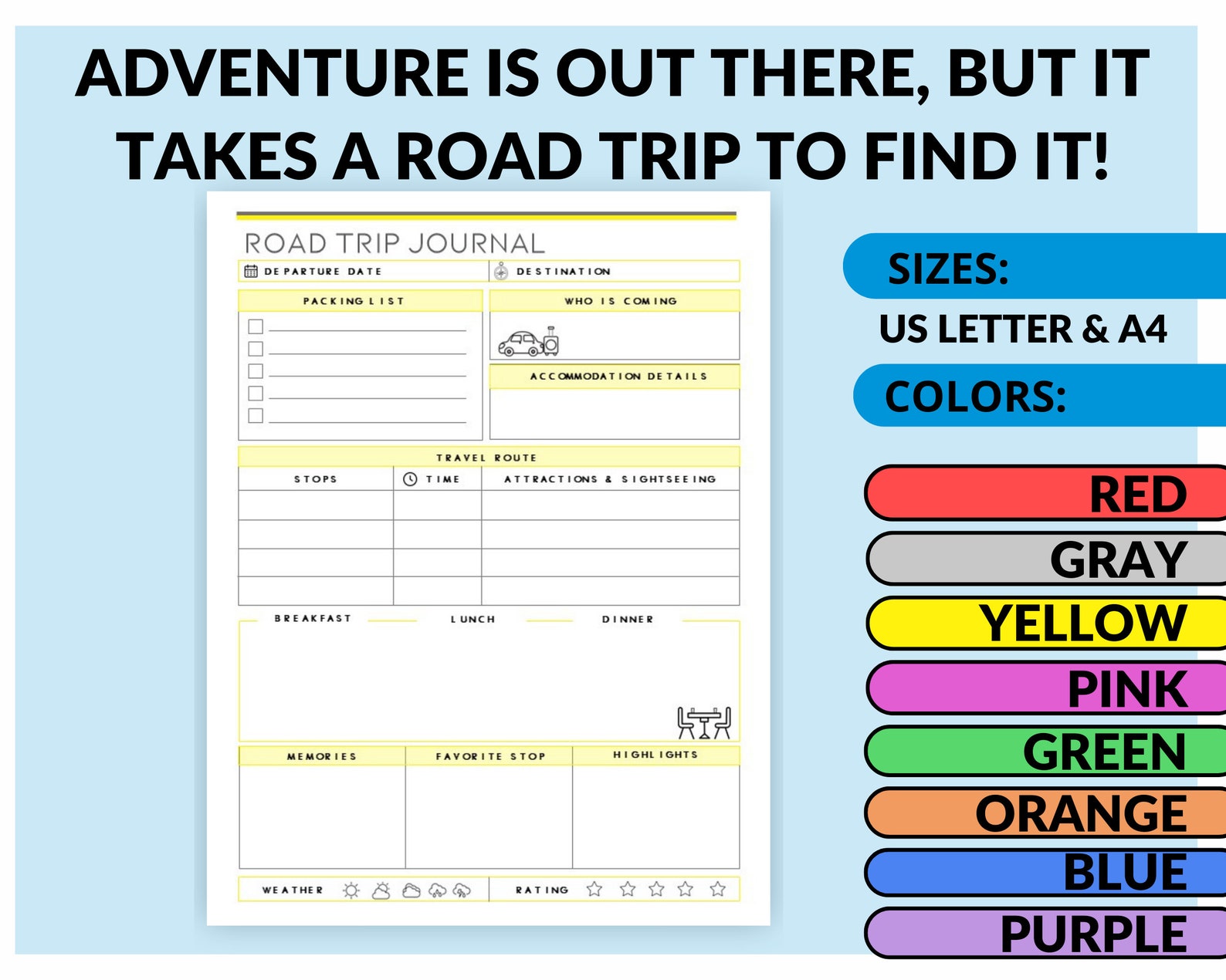 Road Trip Journal Printable | Travel Planner | Vacation Tracker ...