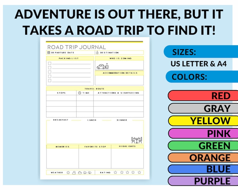 Road Trip Journal Printable | Travel Planner | Vacation Tracker ...