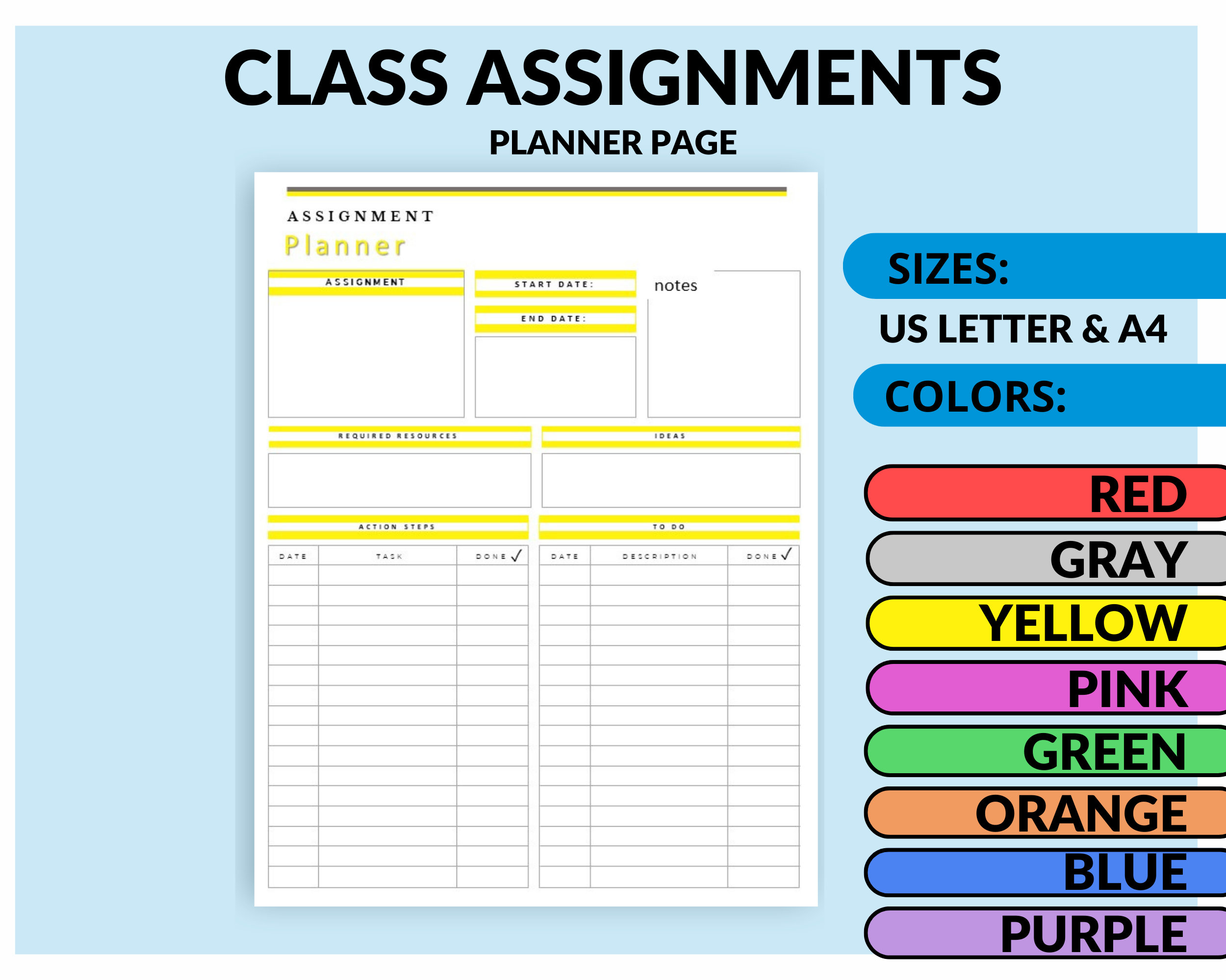 Assignment Planner Printable for Students Homework Tracker Academic ...