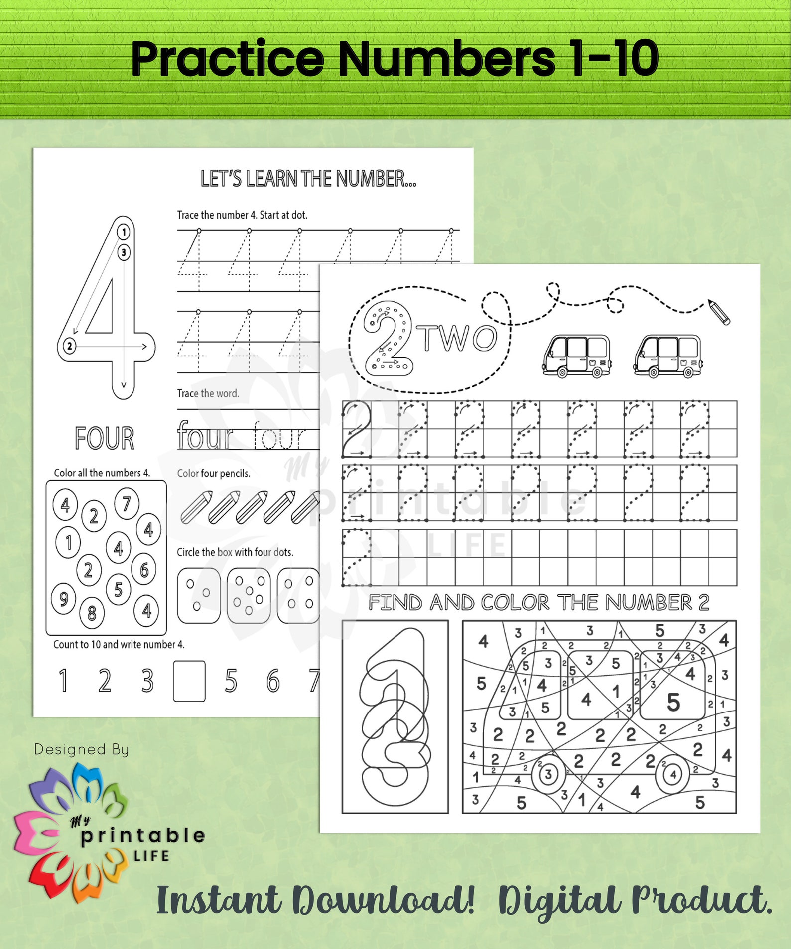 Preschool Practice Writing Numbers 1-10 Paper Tracing Guide | Etsy
