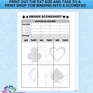 BRIDGE Score Sheet, Card Game Scorecard, Comes in 2 Colors, 2 Sizes - Etsy