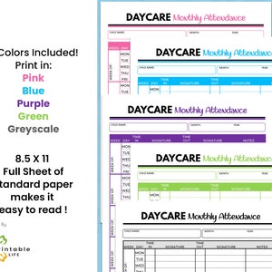 Daycare Monthly Attendance Form Sign-in Sign-out Sheet Daycare ...