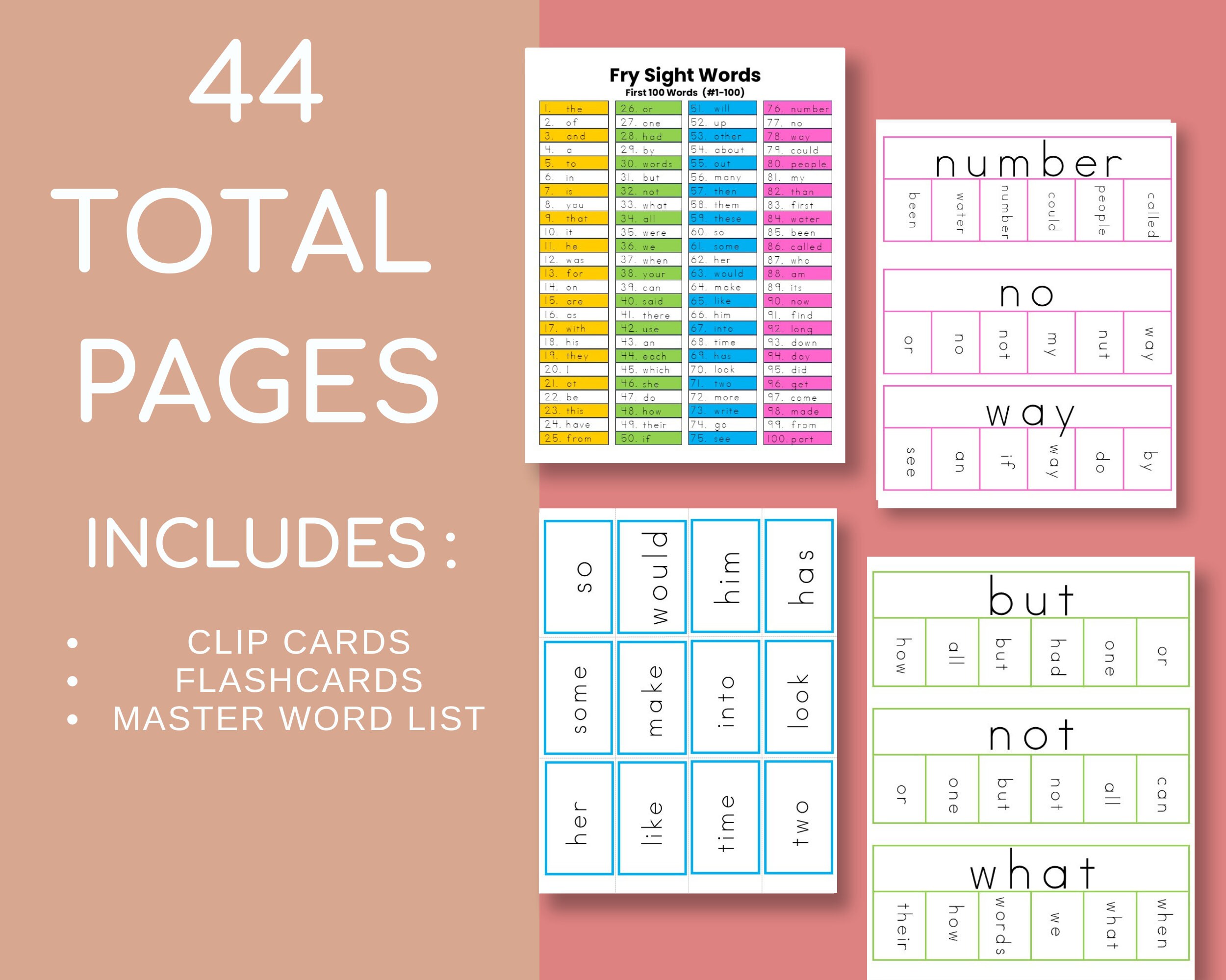 Fry Sight Words First Hundred Clip Cards and Flashcards - Etsy