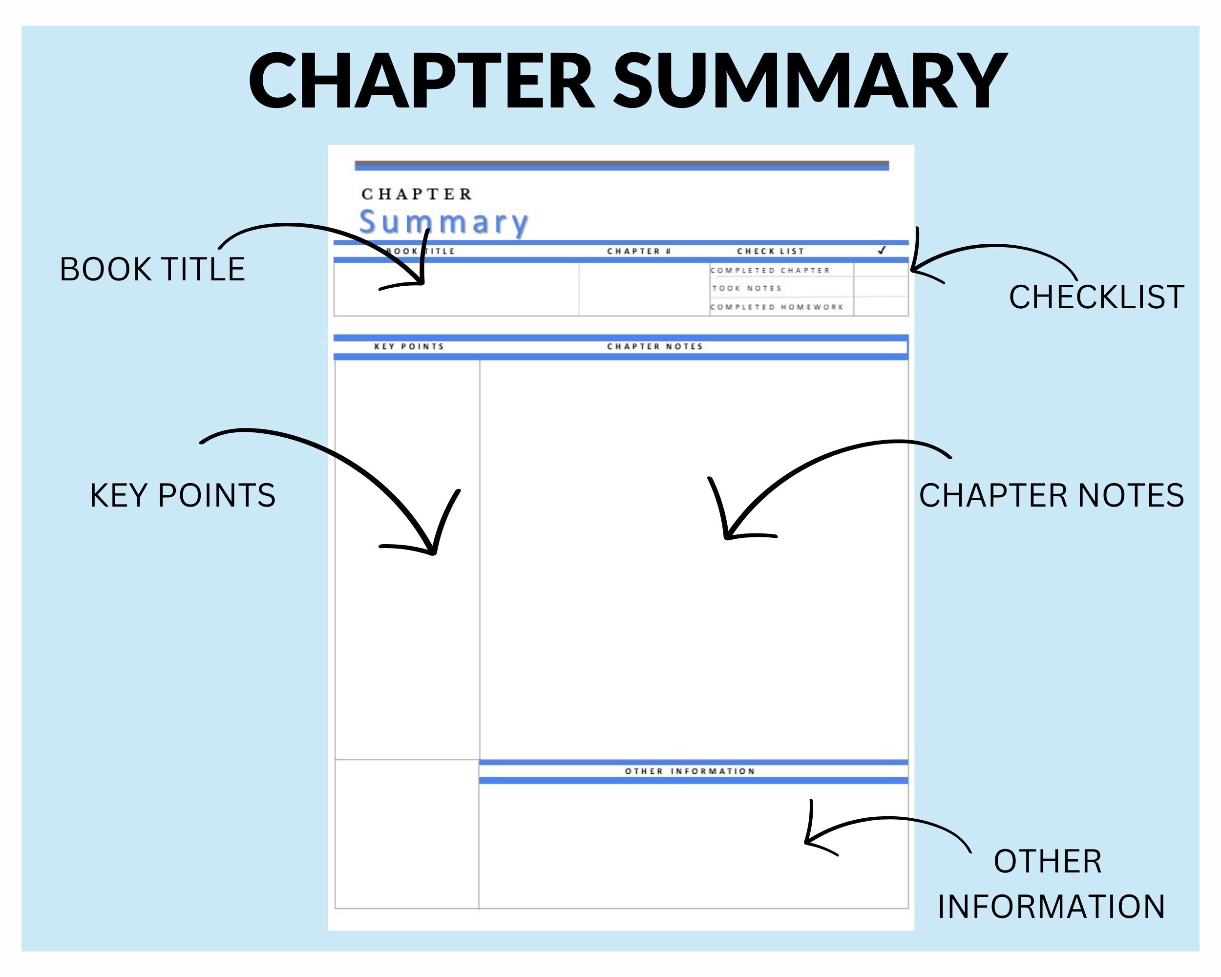 Chapter Summary Planner Page Printable Student Study Guide Organizer - Etsy