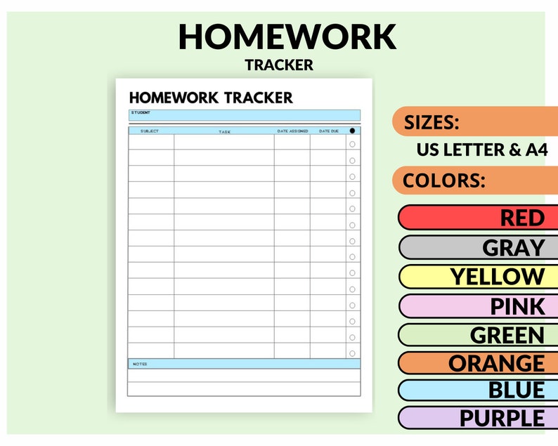 Homework Tracker Printable for Busy Students to Simplify Your Study ...