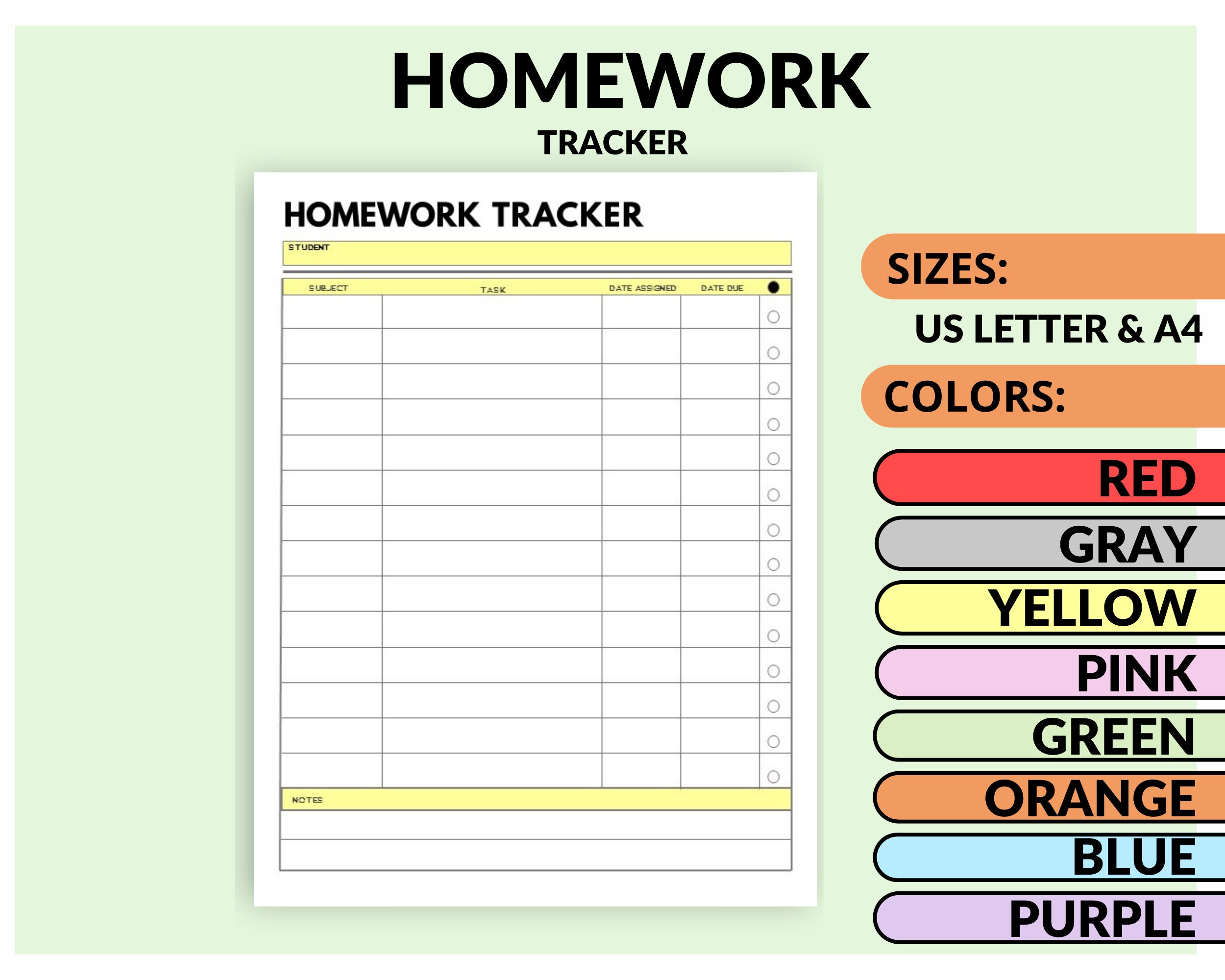 Homework Tracker Printable for Busy Students to Simplify Your Study ...