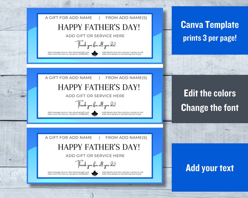 Father's Day Certificate | Editable Canva Template | Printable Gift ...