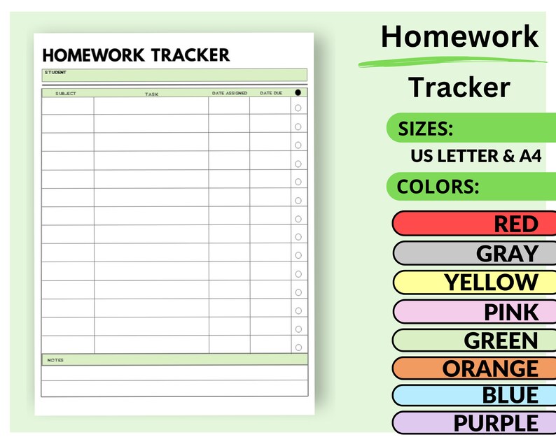 Homework Tracker Printable for Busy Students to Simplify Your Study ...