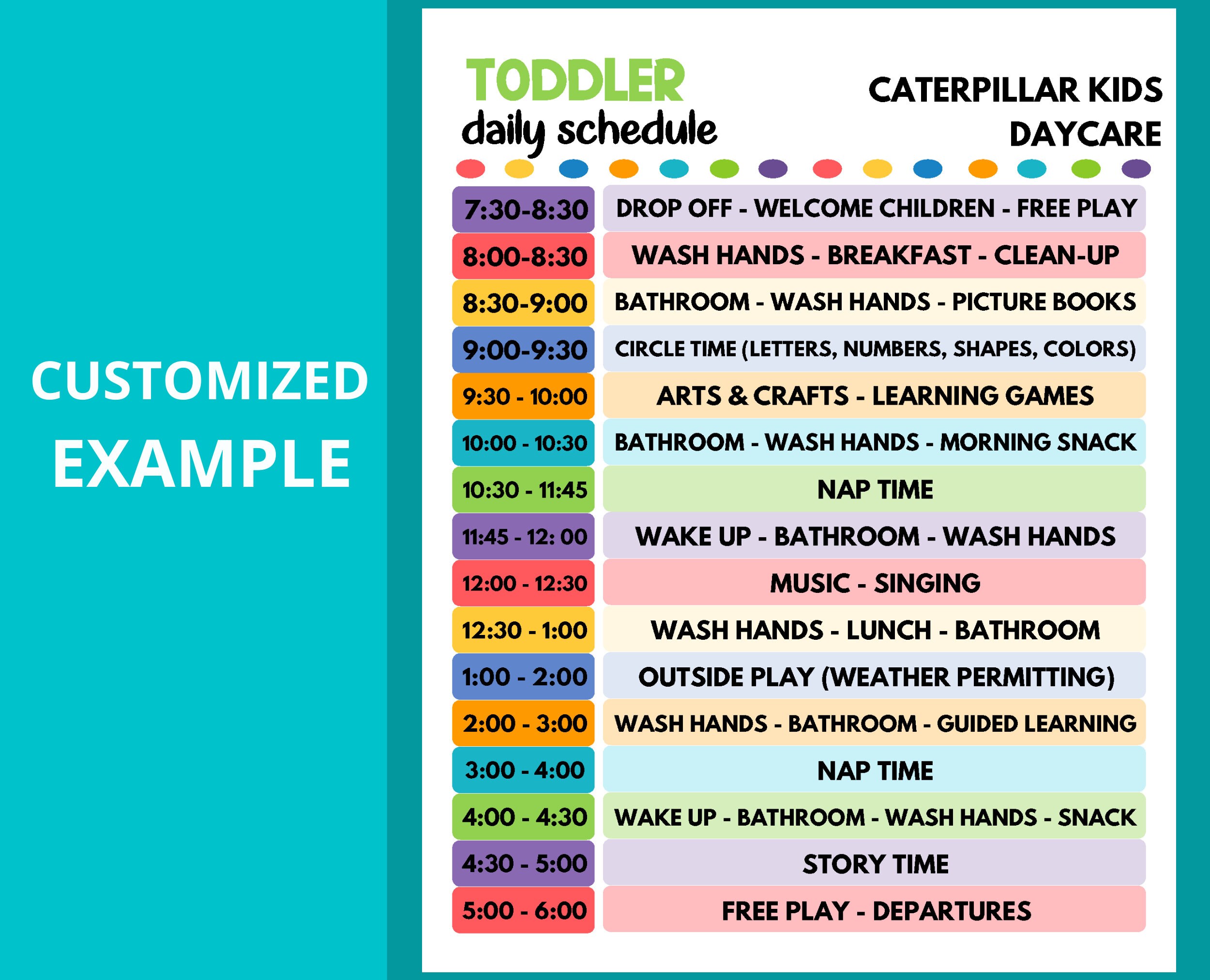 Daycare Daily Schedule for Toddlers Printable Child Care Fillable PDF ...