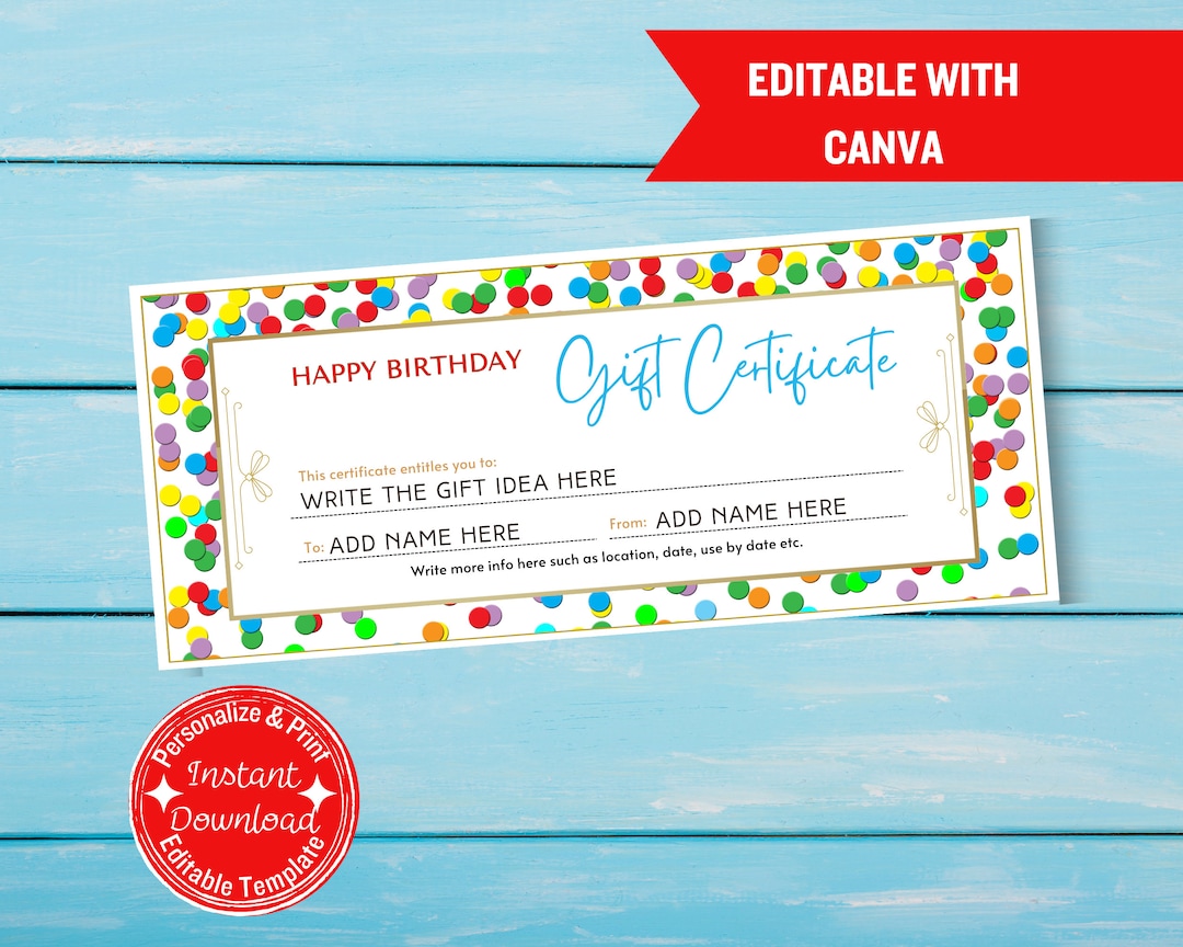 Happy Birthday Gift Certificate | Editable Canva Template ...