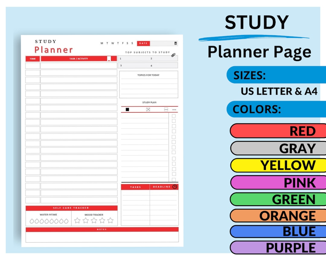 Study Planner Page Printable Student Organizer - Etsy