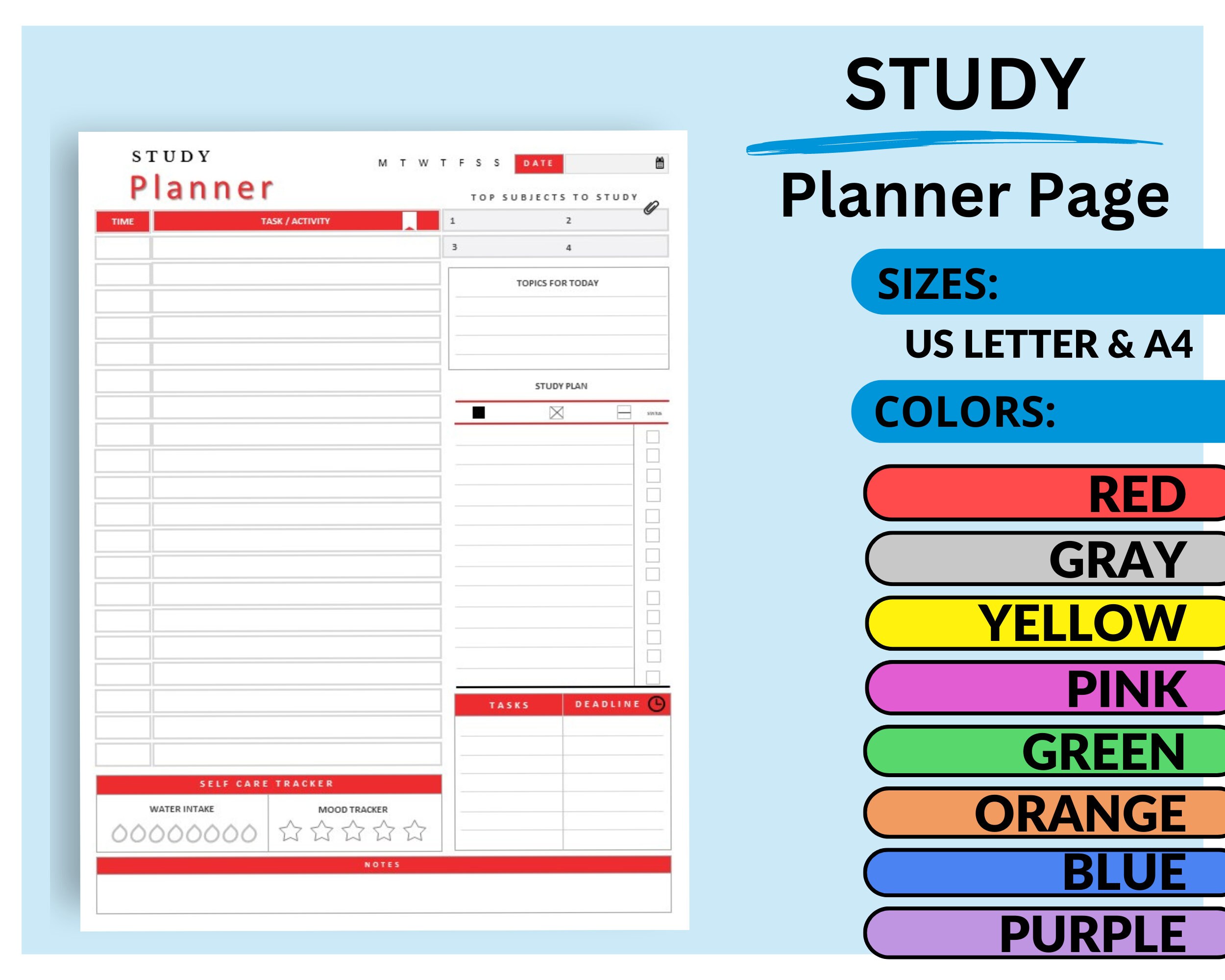 Study Planner Page Printable | Student Organizer - Etsy