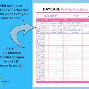 Daycare Attendance Form, Sign-in Sign-out Sheet, Childcare Printable ...