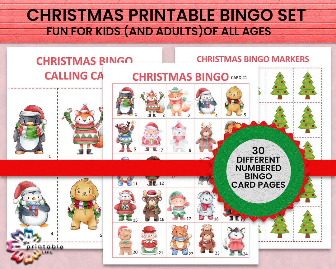 CHRISTMAS BINGO 30 Printable Cards in 2 Sizes - Etsy