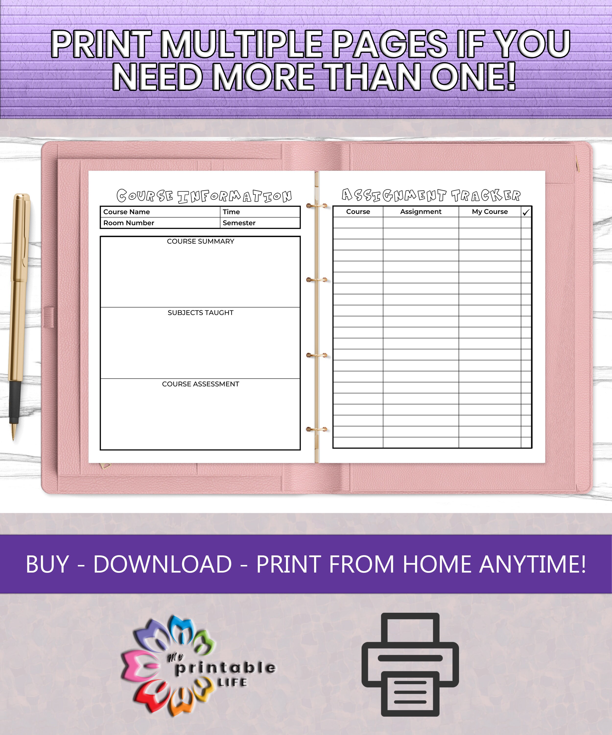 Student Planner Printable, Undated School Planner, Homework Planner ...