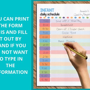 Daycare Daily Schedule for Infants Printable Child Care Fillable PDF - Etsy