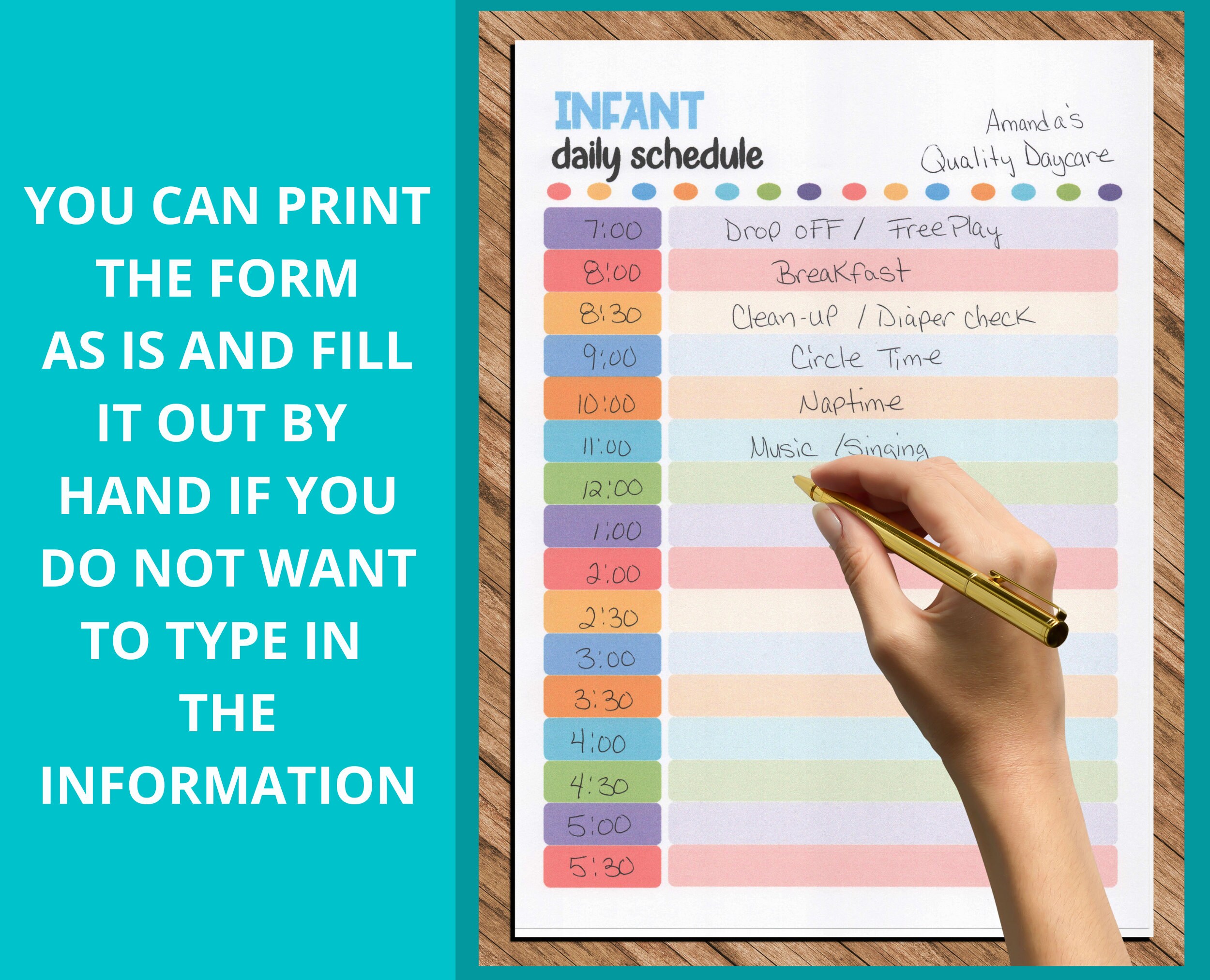 Daycare Daily Schedule for Infants Printable Child Care Fillable PDF - Etsy
