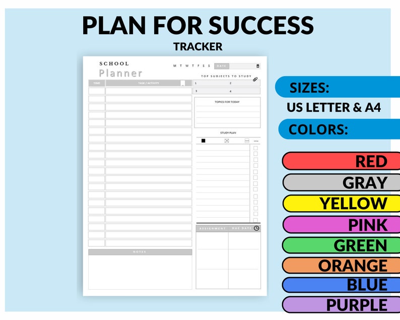 School Daily Planner Page | Printable Organizer for Students and ...