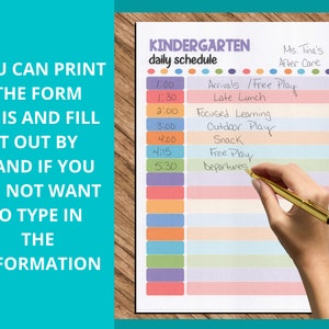 Daycare Daily Schedule for Kindergarten Printable Child Care Fillable PDF - Etsy