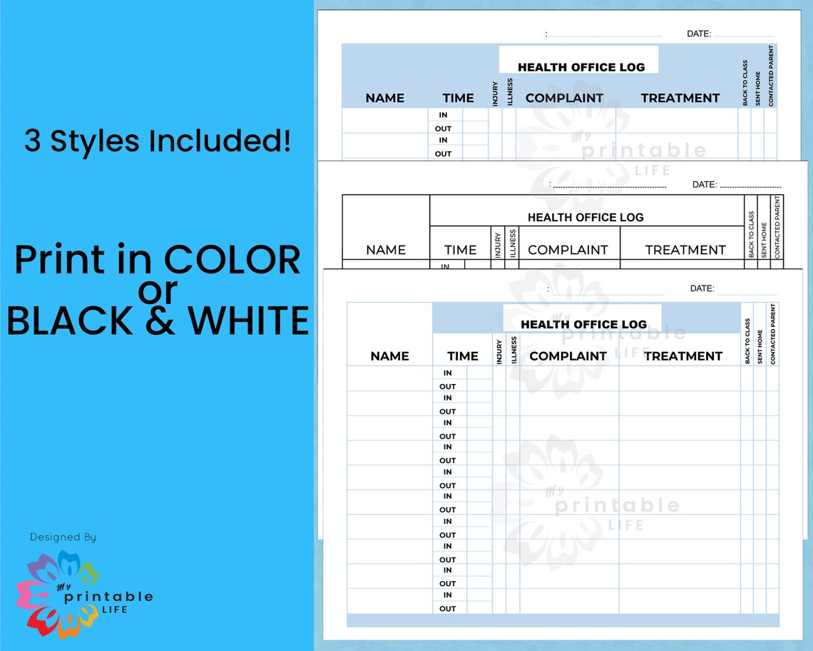 HEALTH OFFICE LOG, School Nurse Sign-in Sheet - Etsy