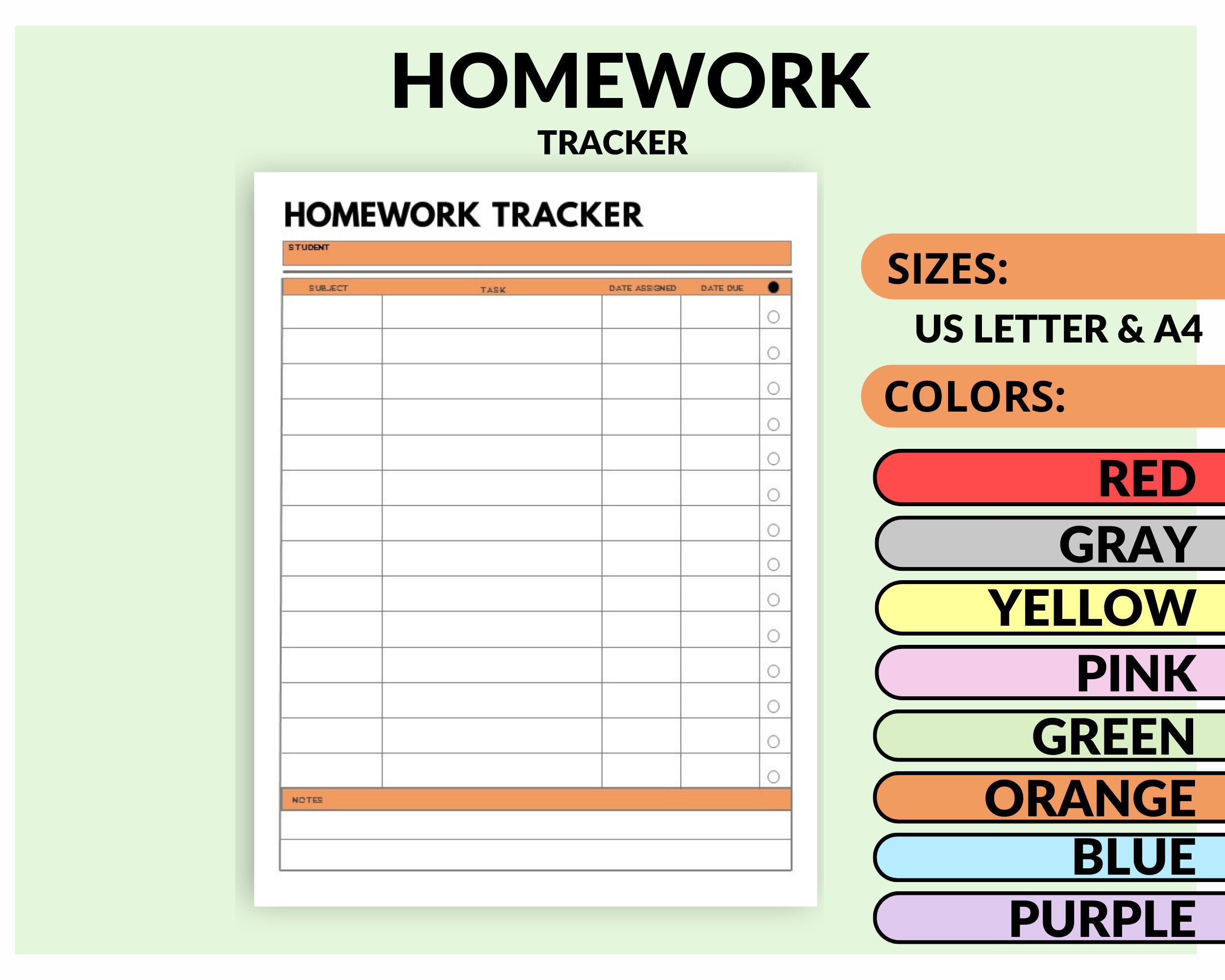 Homework Tracker Printable for Busy Students to Simplify Your Study ...