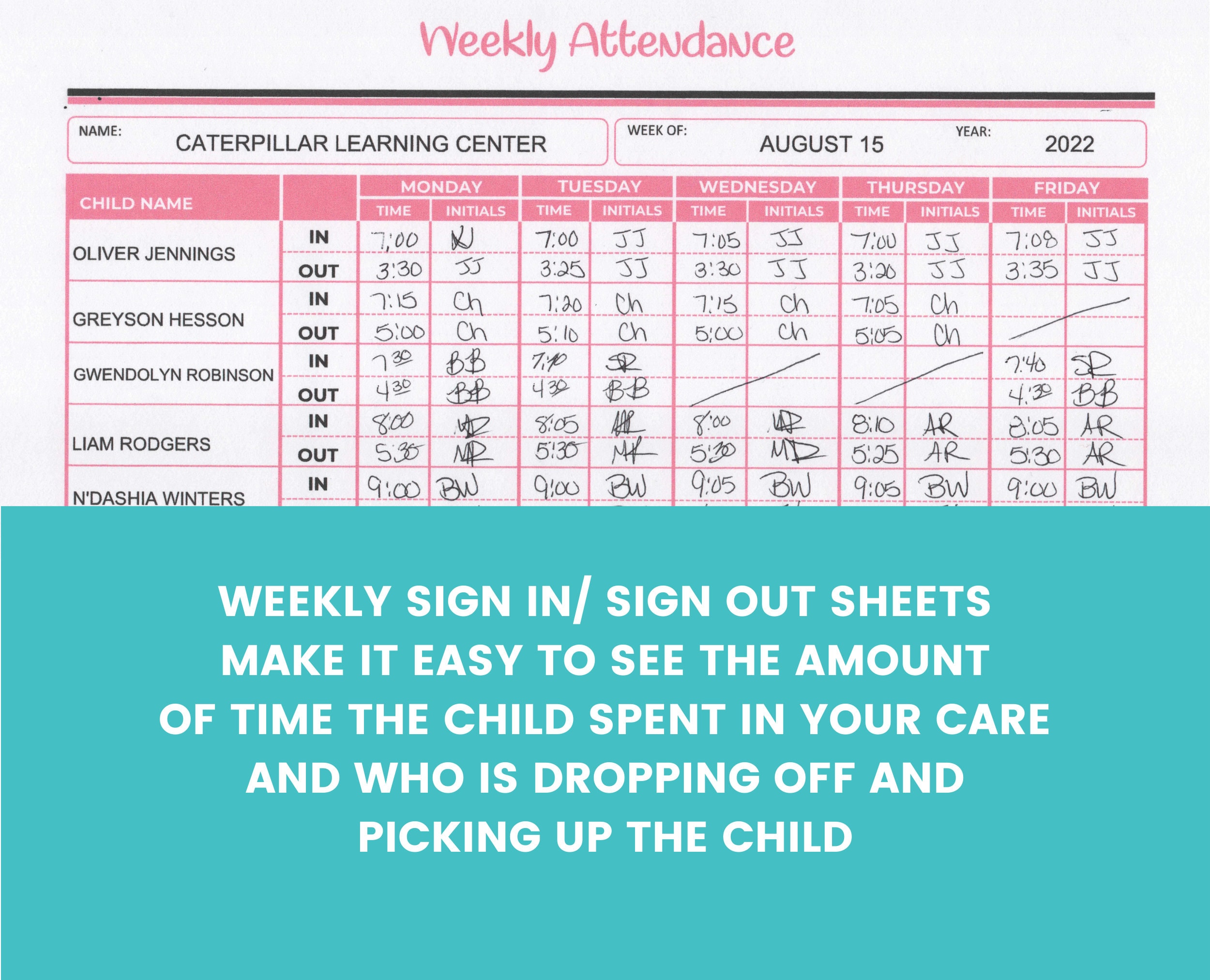 Weekly Attendance Form Sign-in Sign-out Sheet Event Printable ...