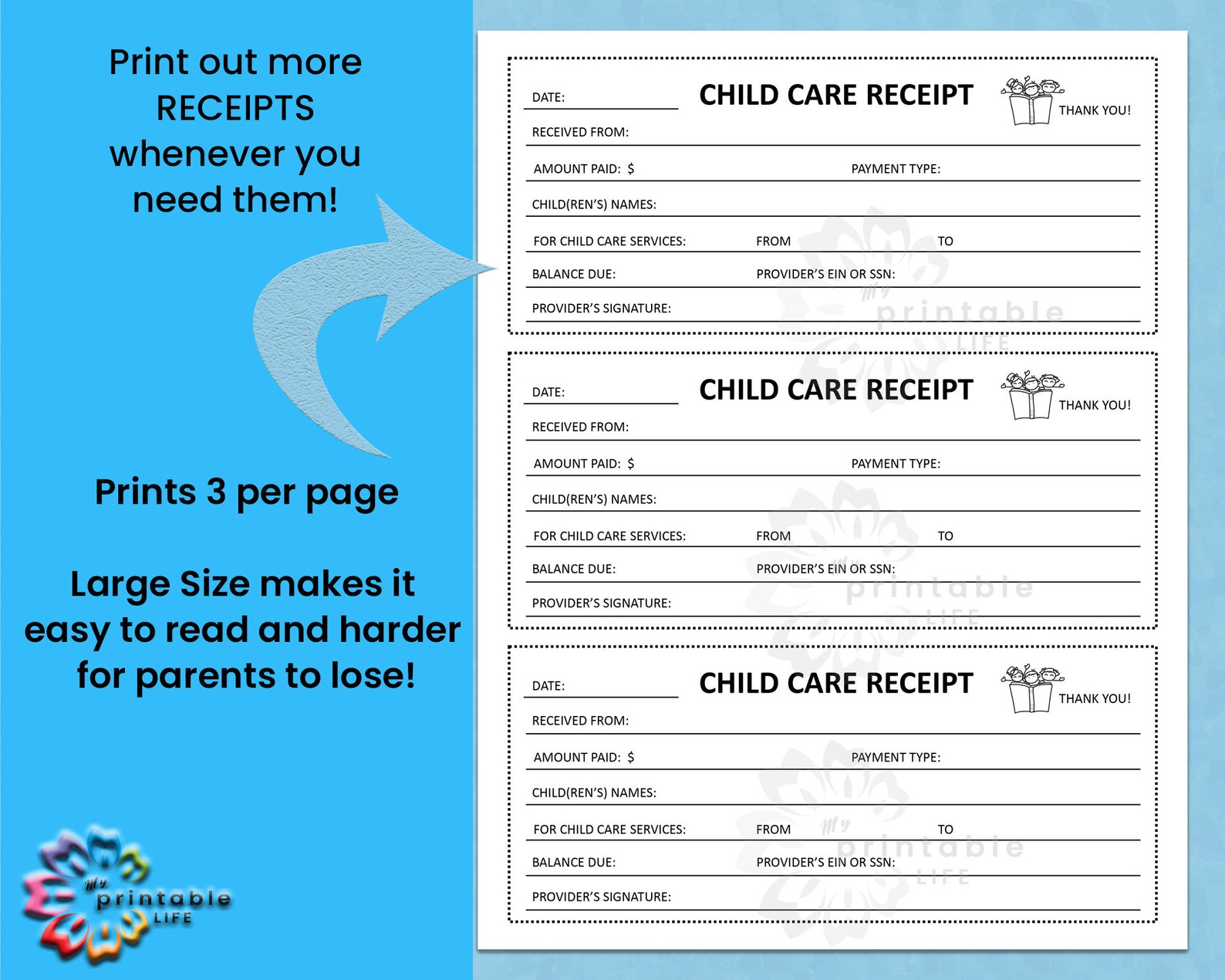 Child Care Receipt Form Daycare Printable, Childcare Payments, Instant ...