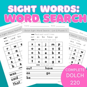 Sight Words Word Search Puzzle Worksheets | 220 Dolch Words | 44 ...