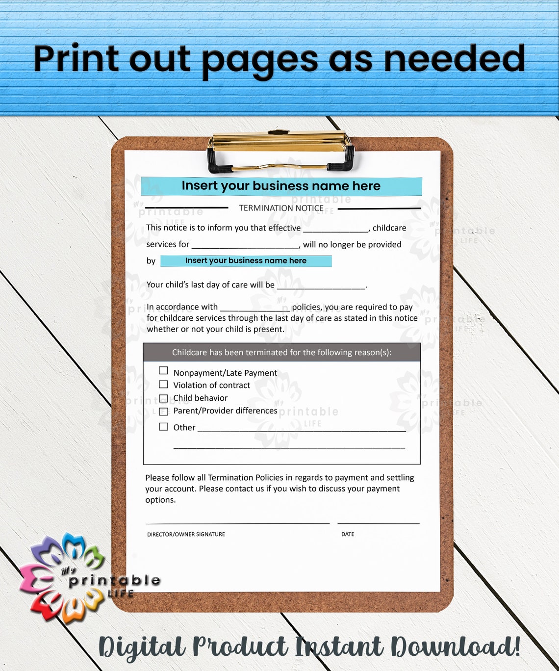 Childcare Termination Notice Form, Editable Template (digital File) - Etsy