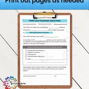 Child Care TERMINATION NOTICE Form Daycare Printable, Childcare ...