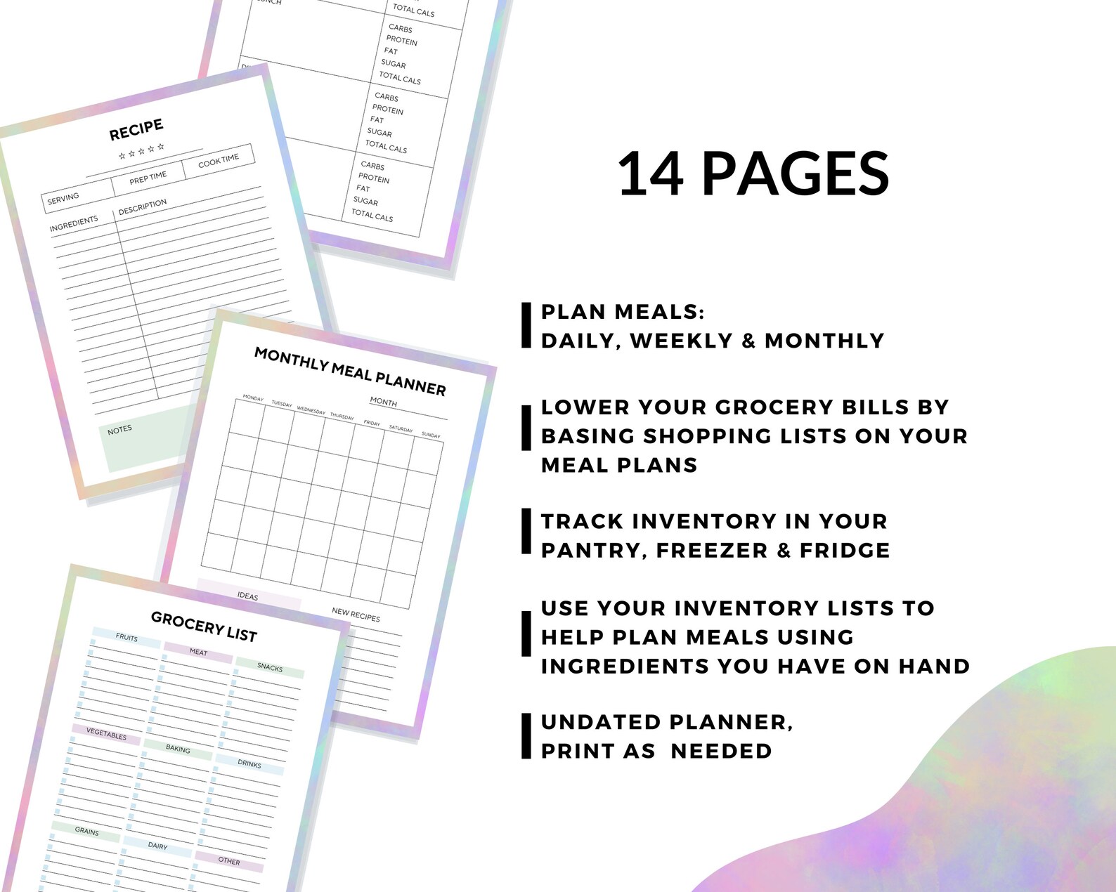 Printable Meal Planner Daily, Weekly & Monthly Prep Shopping List ...