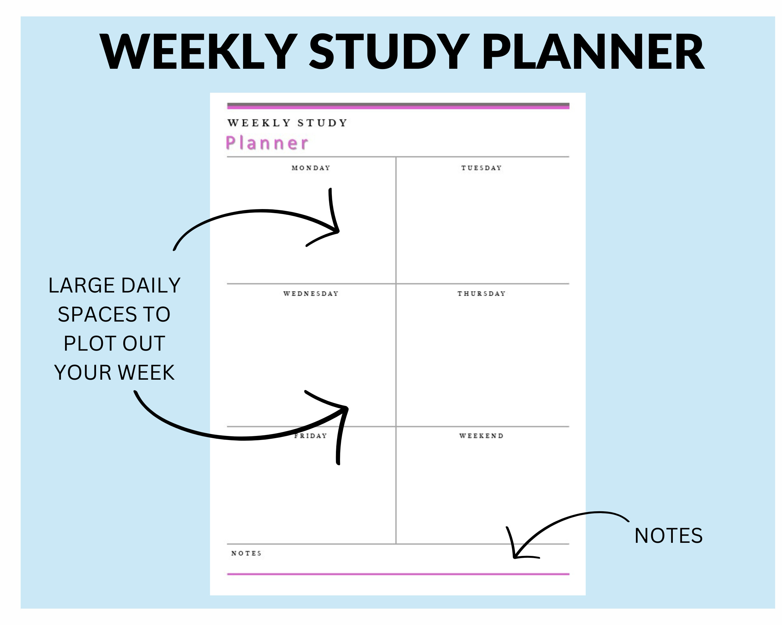 Weekly Study Planner Printable Page | Student Study Organizer ...