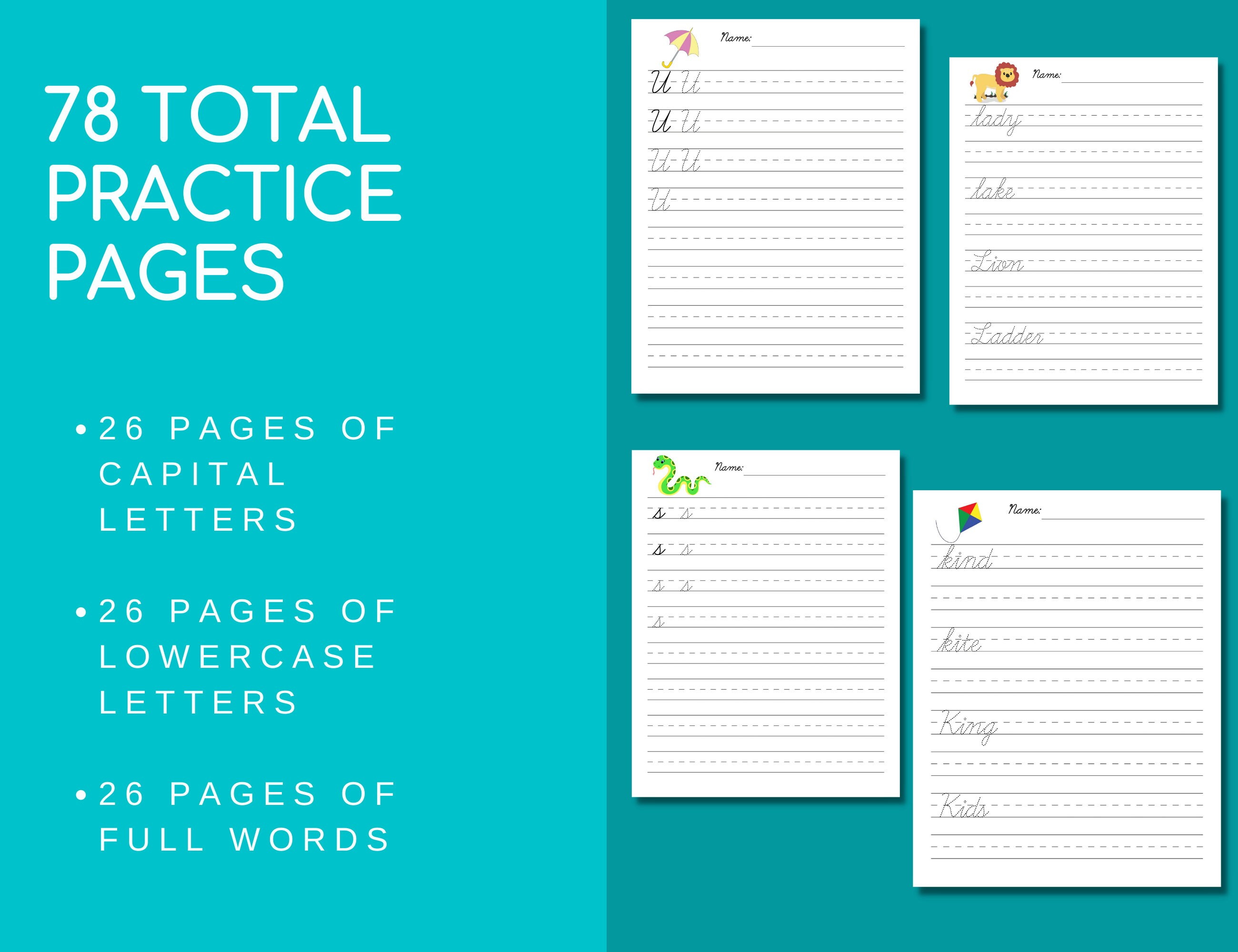 Cursive Writing Worksheets Alphabet A - Z Tracing Guide Practice ...