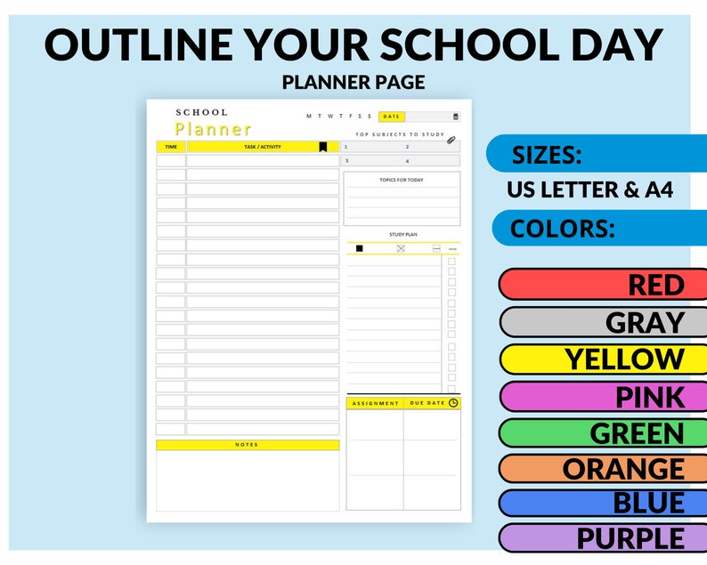 School Daily Planner Page Printable Organizer for Students - Etsy