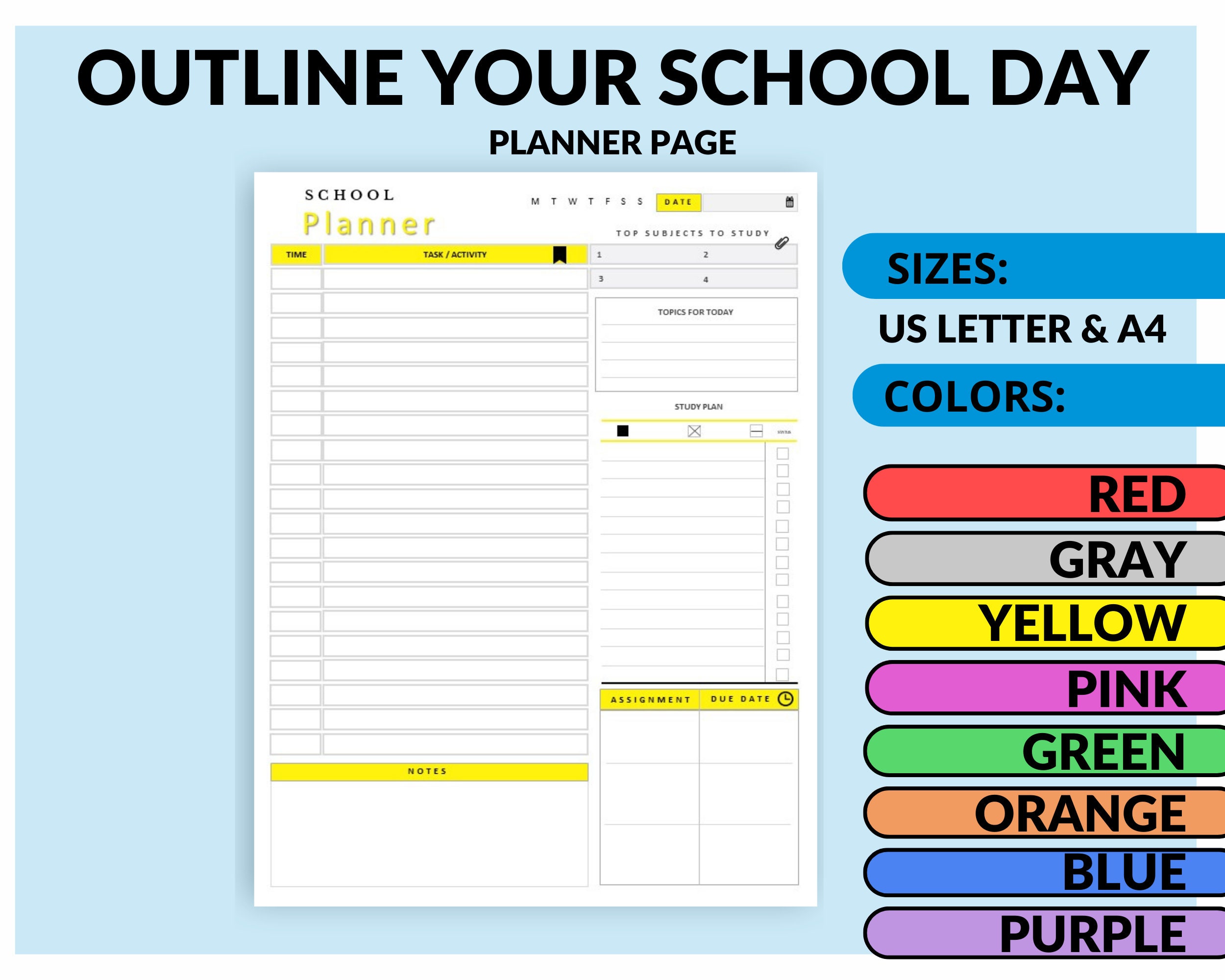 School Daily Planner Page Printable Organizer for Students and Teachers ...