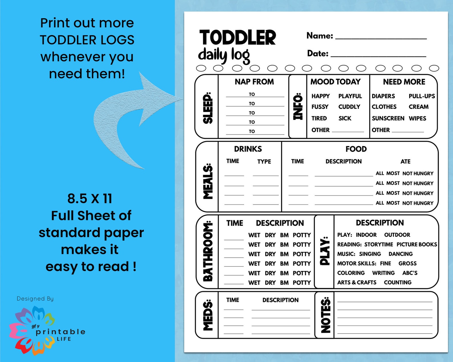 Toddler Daily Log Printable Report Tracker - Etsy