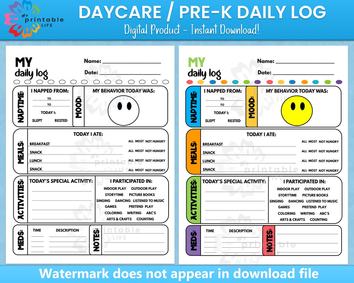 Daycare Daily Log Printable Report Tracker for Pre-k - Etsy