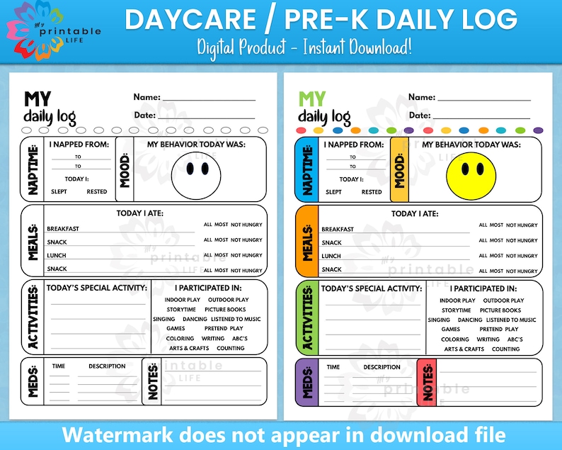 Daycare Daily Log Printable Report Tracker for Pre-k - Etsy