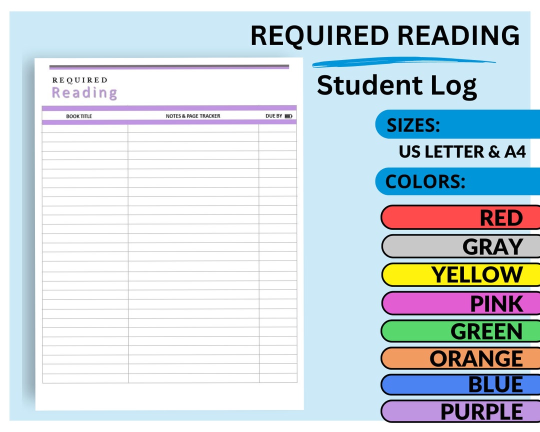 Required Reading Log | Student Assignment Tracker Printable Planner ...