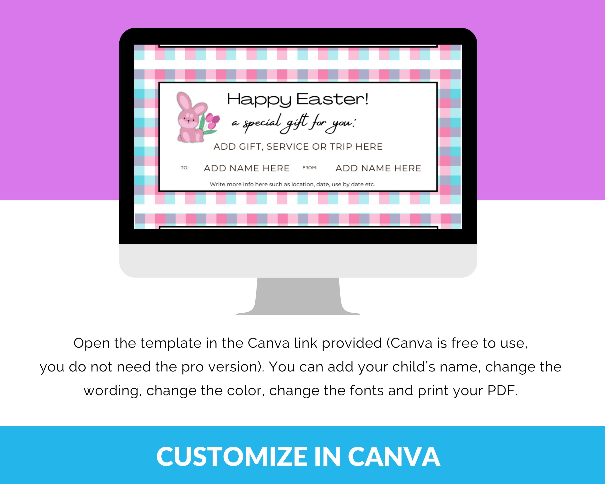 Easter Gift Certificate | Customizable Canva Template | Printable Bunny ...