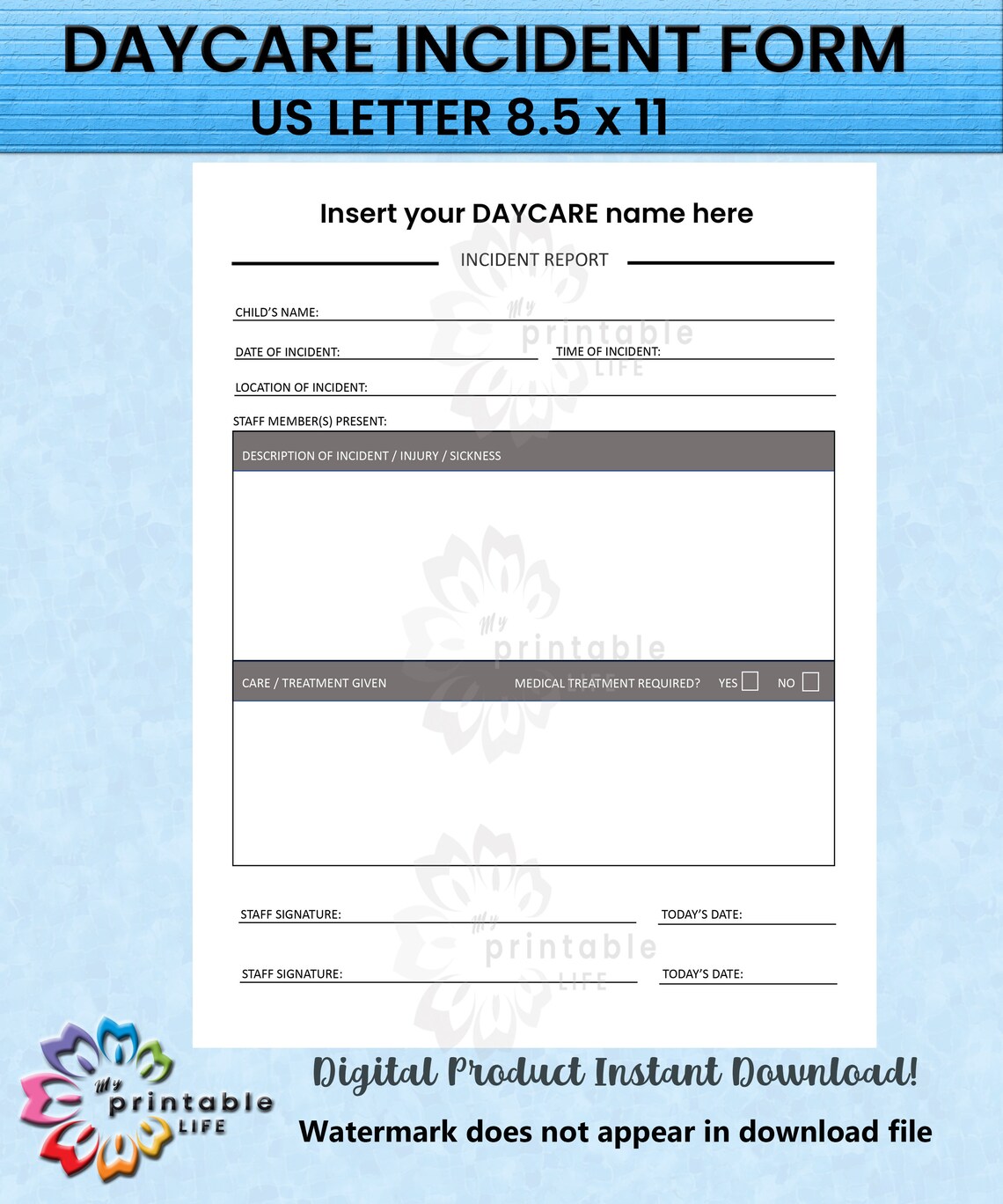 Incident Report Form Daycare Printable Child Accident Ouchy | Etsy