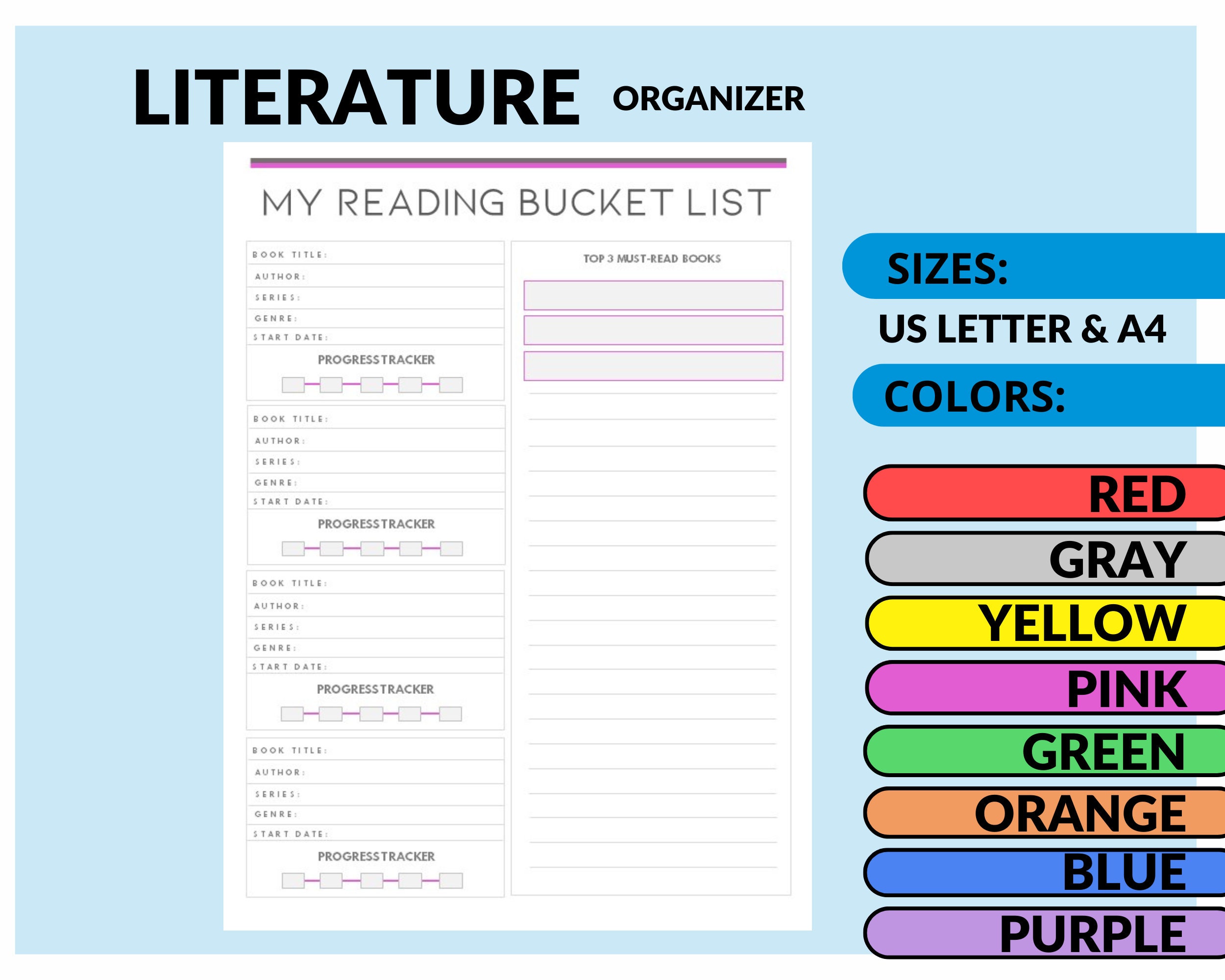 Reading Bucket List Tracker | Printable Organizer for Book Lovers - Etsy