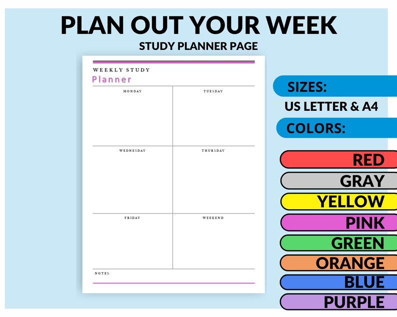 Weekly Study Planner Printable | Minimalist Student Organizer (PDF) - Etsy